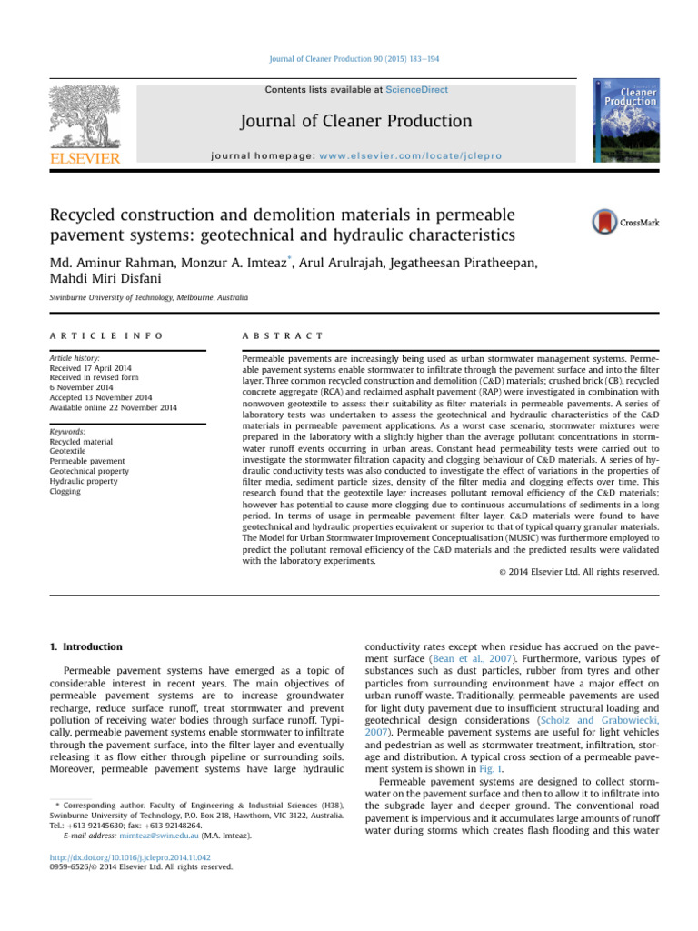 Recycled Construction and Demolition Materials in Permeable Pavement Systems Geotechnical and ...