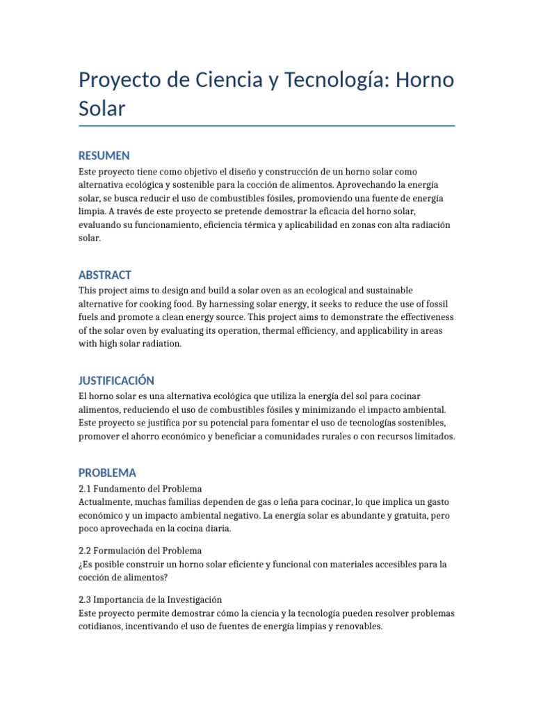 Proyecto Horno Solar | PDF | Energía solar | Aislamiento térmico