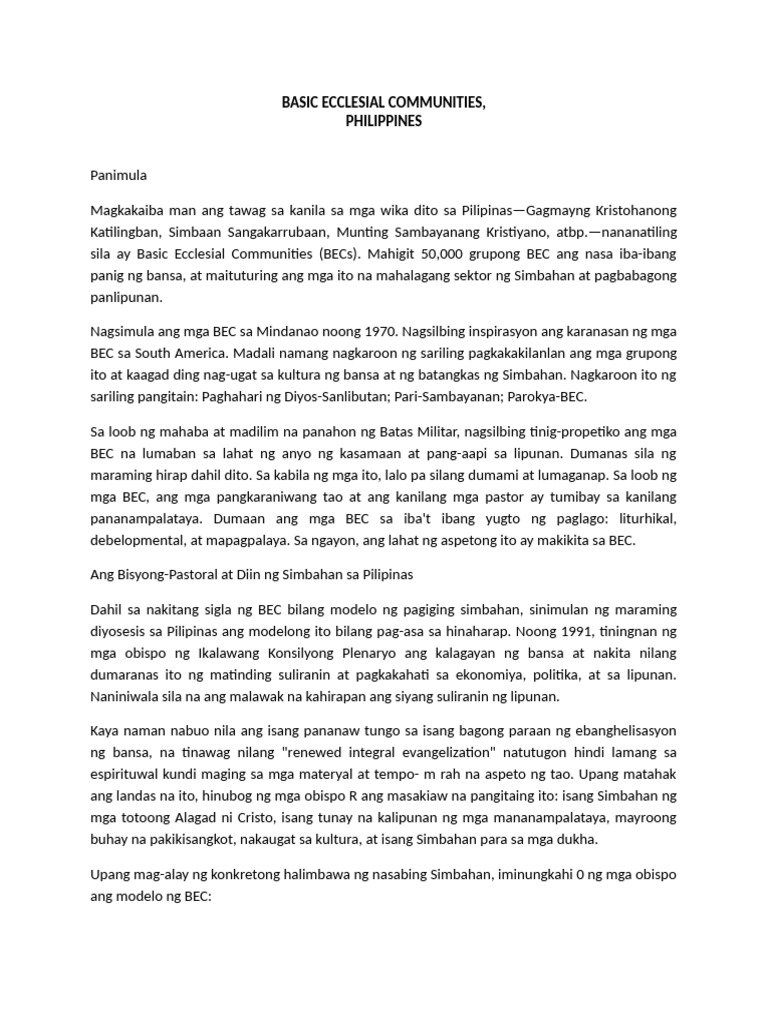 Basic Ecclesial Communities | PDF