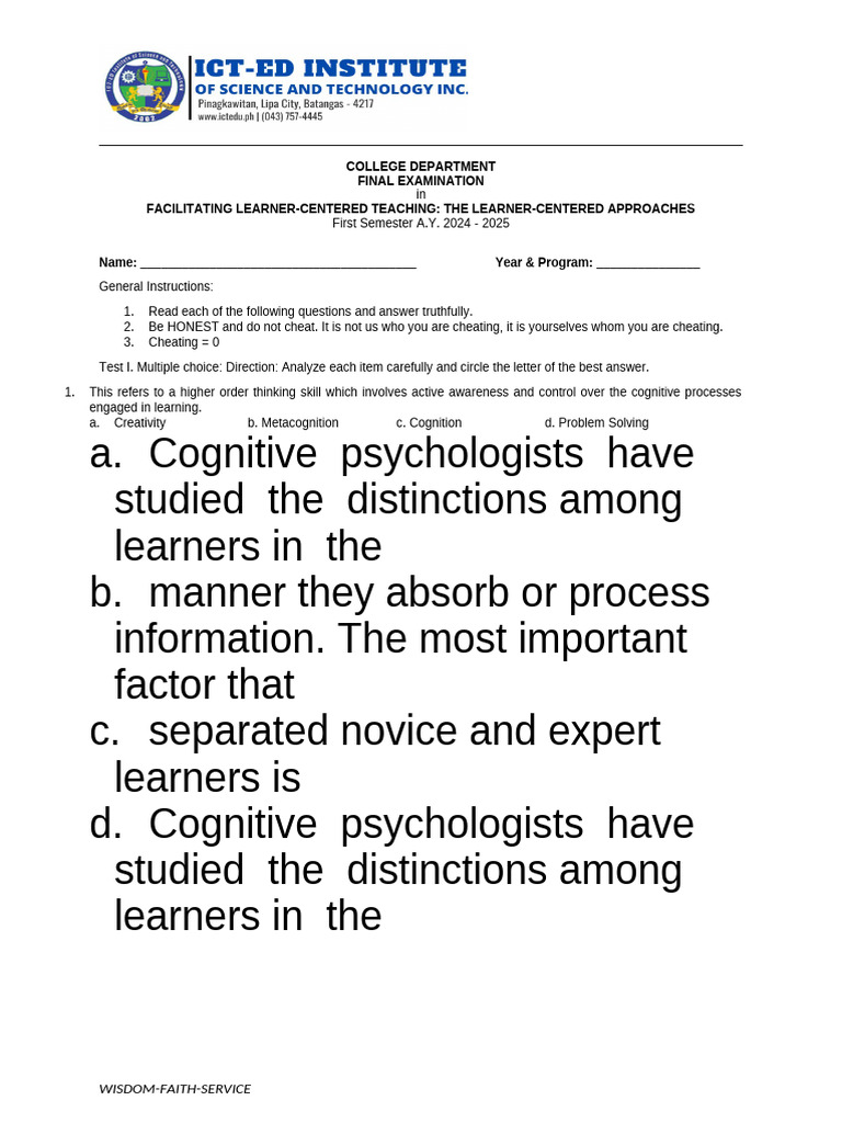 Finals - Facilitating Learning | PDF | Learning | Metacognition
