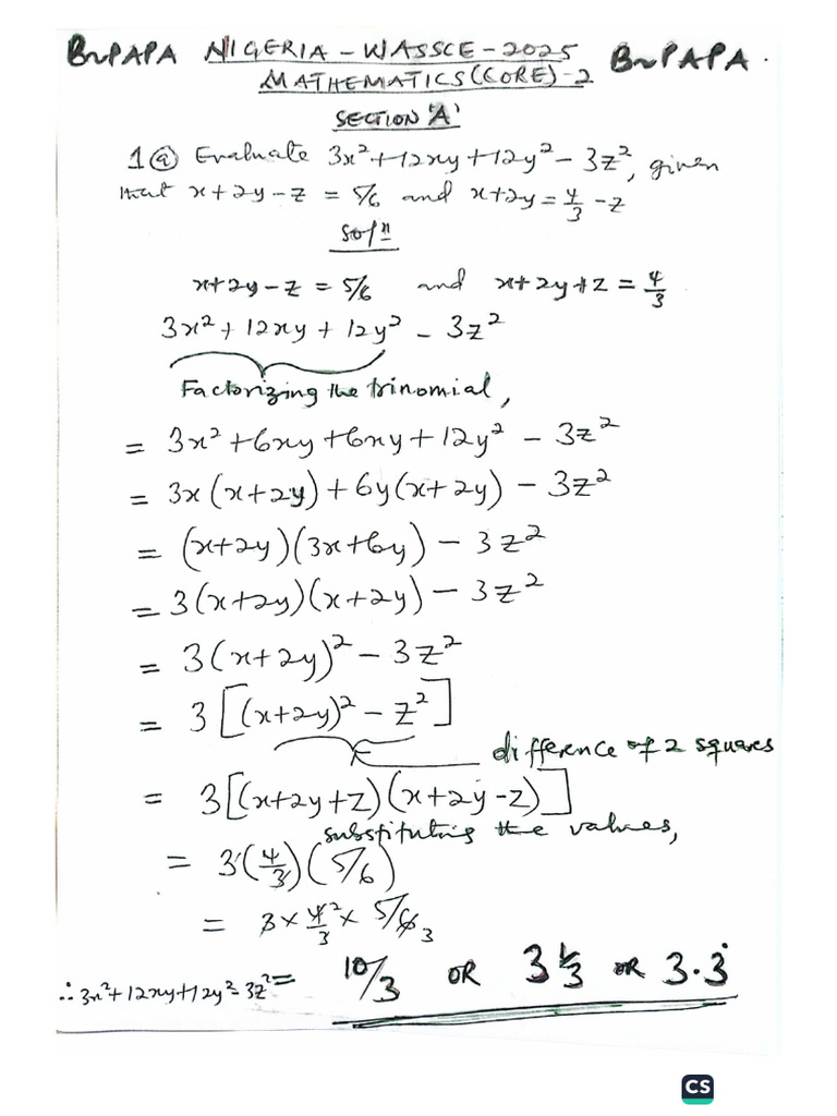 Nigeria (Wassce-2025 Maths-Core 2) | PDF