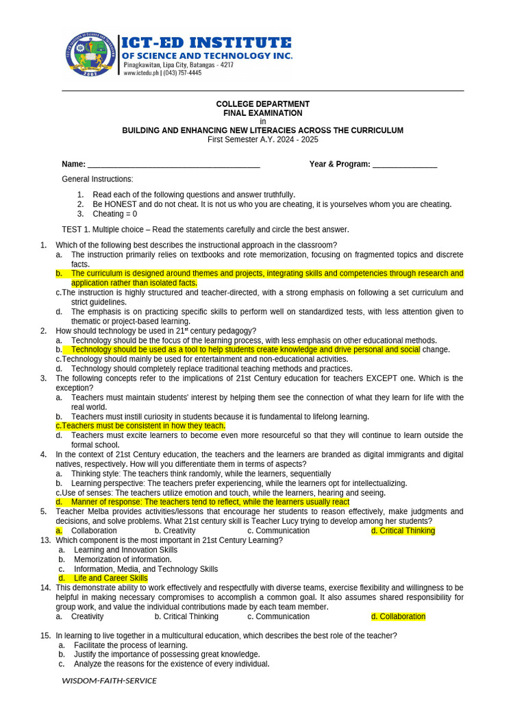 Final Exam: New Literacies in Education | PDF | Learning | Teachers