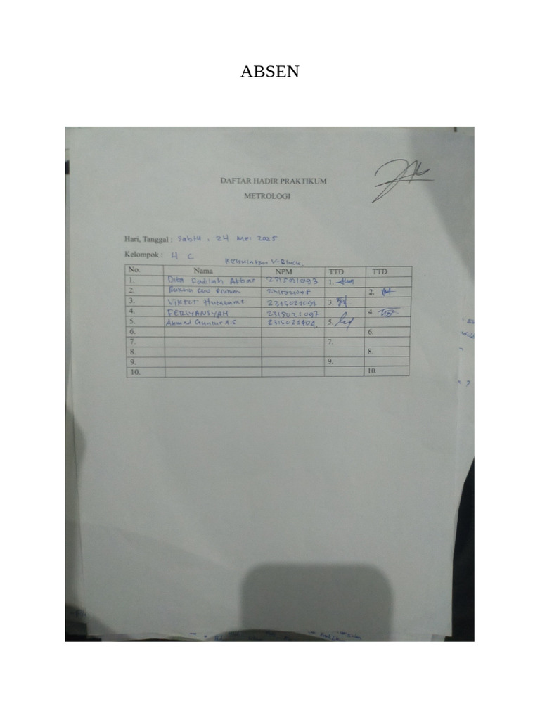 Absen Metrologi | PDF