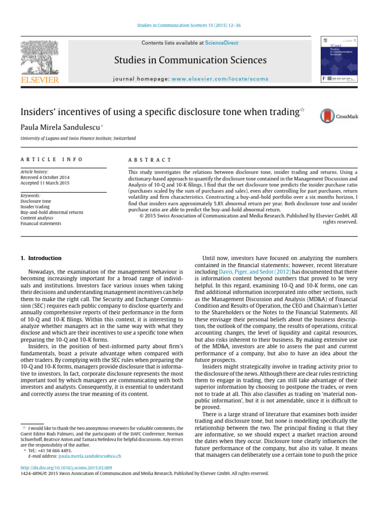 Insiders' Incentives of Using A Specific Disclosure Tone When Trading ...