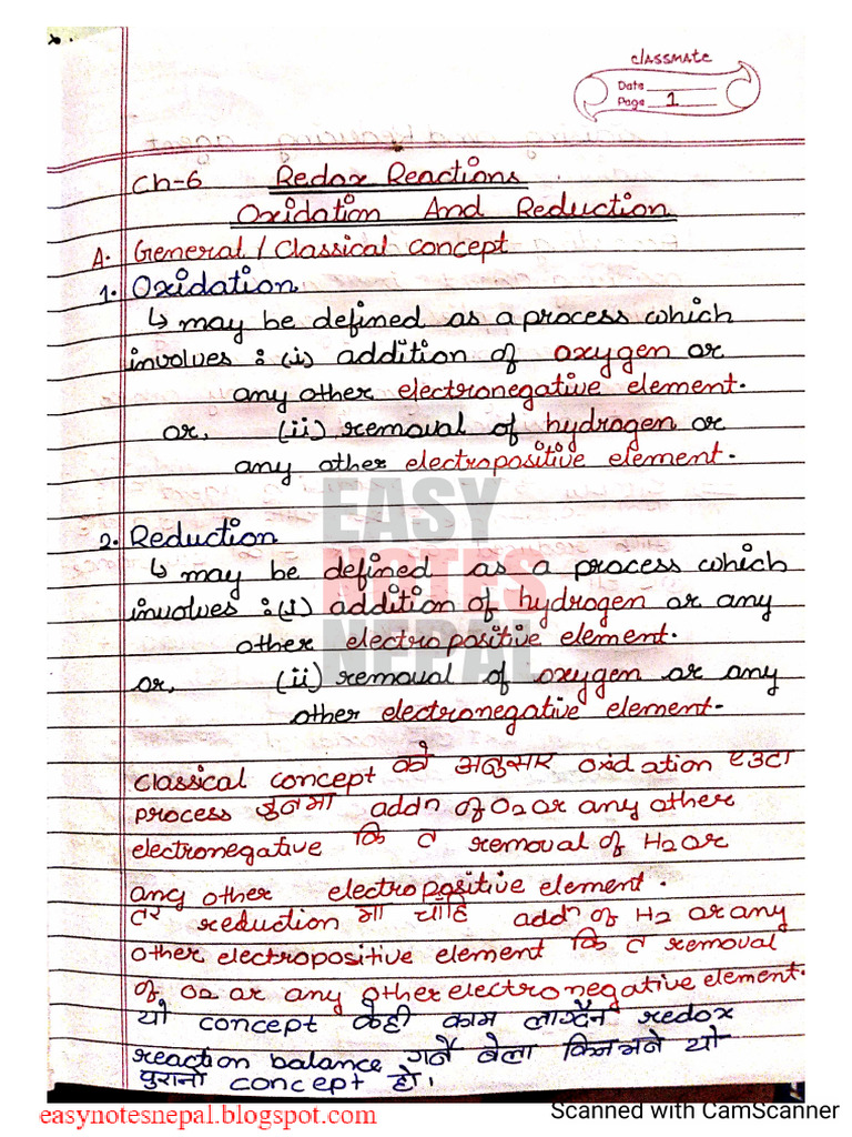 Oxidation and Reduction Notes With Sol and Question (Easy Notes Nepal ...