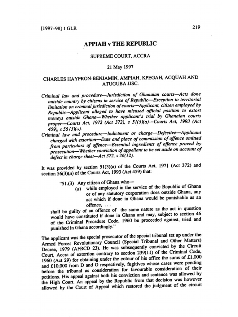 Appiah V The Republic 1997 | PDF