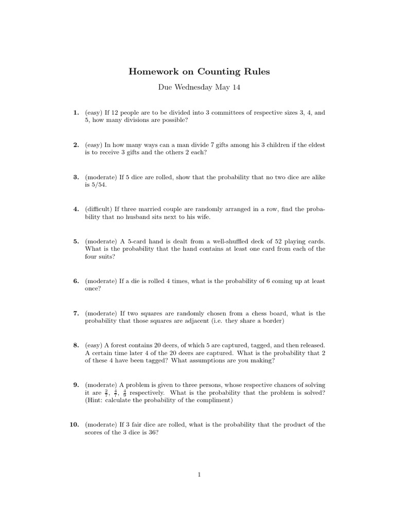 Homework On Counitng Rules | PDF