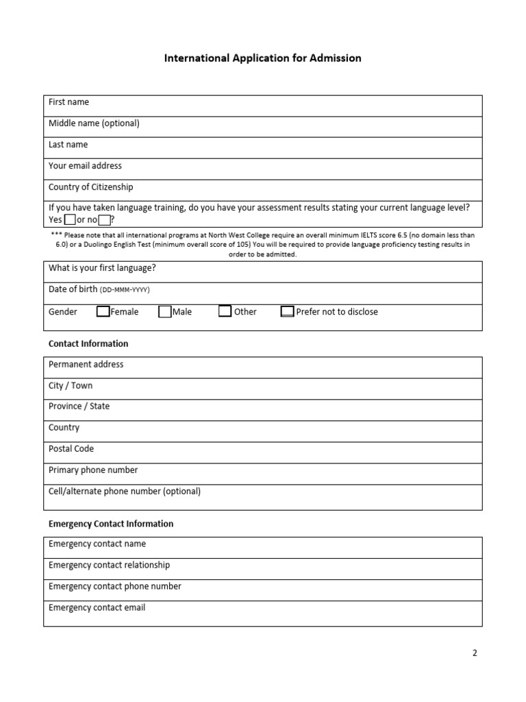 International Application For Admission Organized | PDF