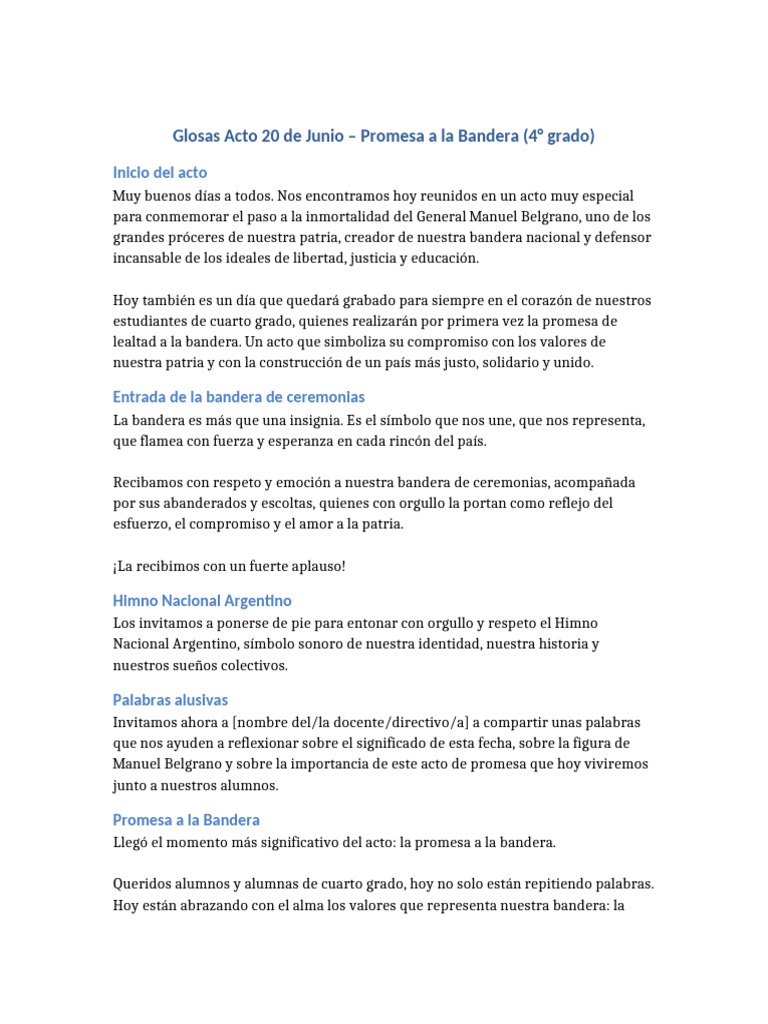 Promesa a la Bandera en 4° Grado | PDF