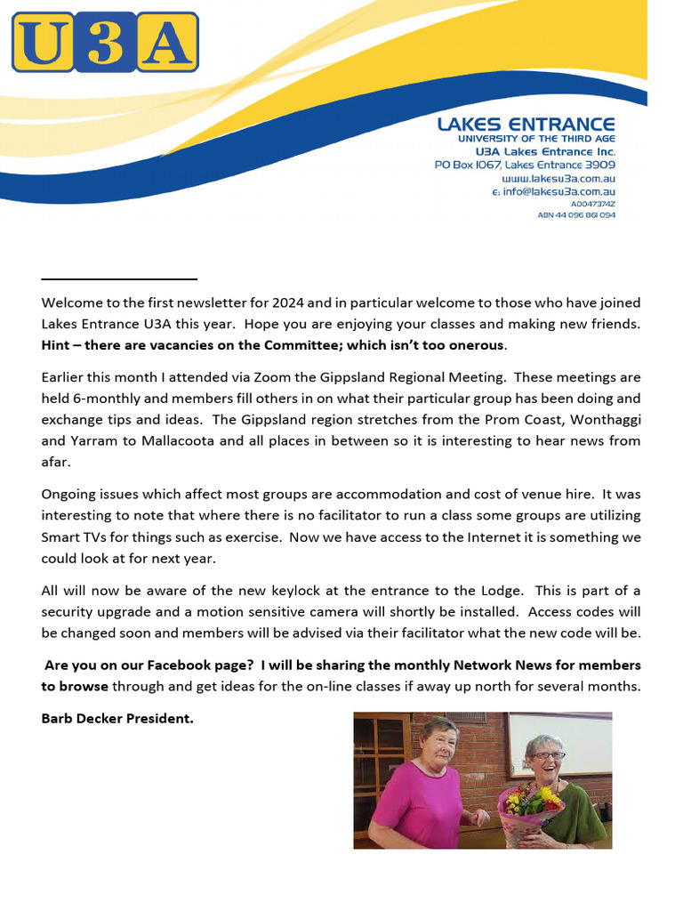 Term 1 Edition Newsletter U3A 2024 | PDF