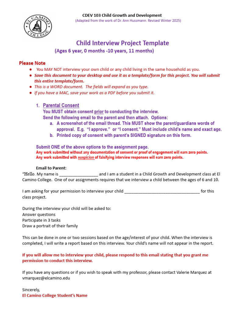 CDEV Child Interview Final Assignment | PDF | Behavioural Sciences ...