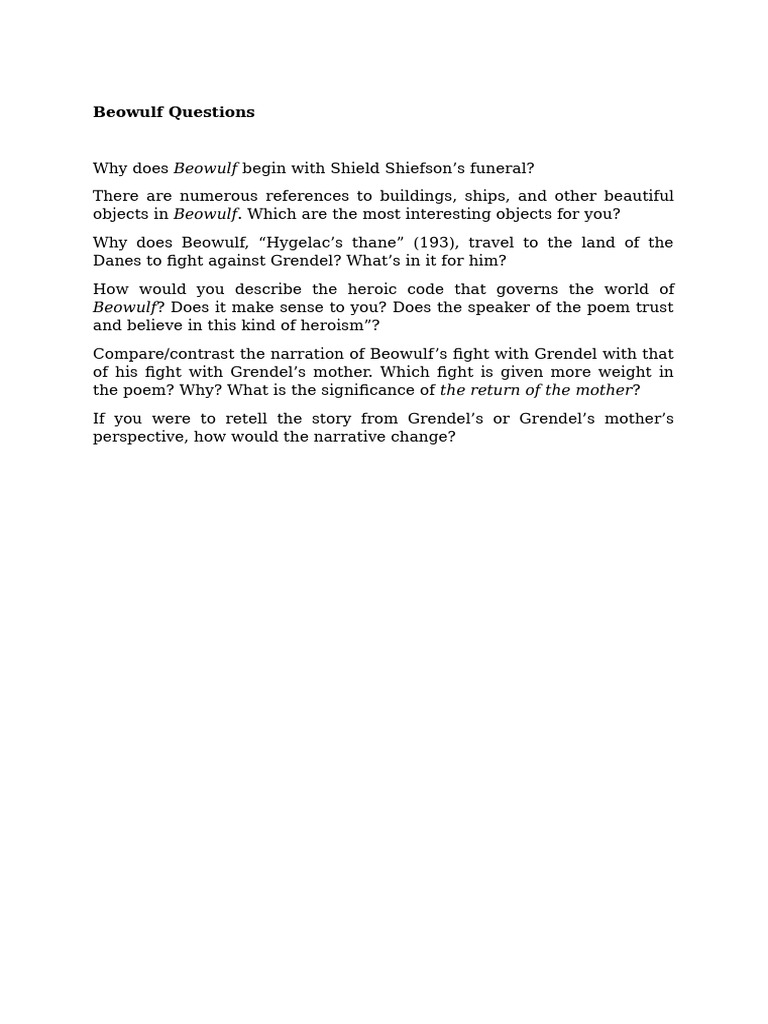 Beowulf Questions | PDF