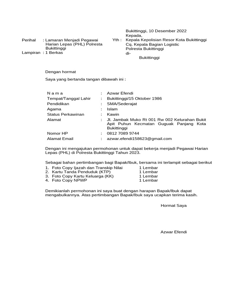 Contoh Surat Lamaran Dan Surat Pernyataan 5 Point PPPK Tenaga Kesehatan | PDF