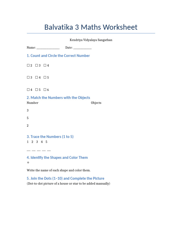 Balvatika3 Maths Worksheet | PDF