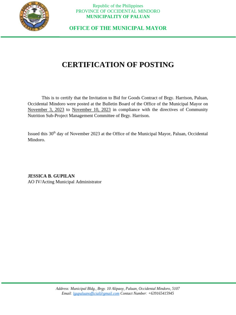 Certification of Posting | PDF