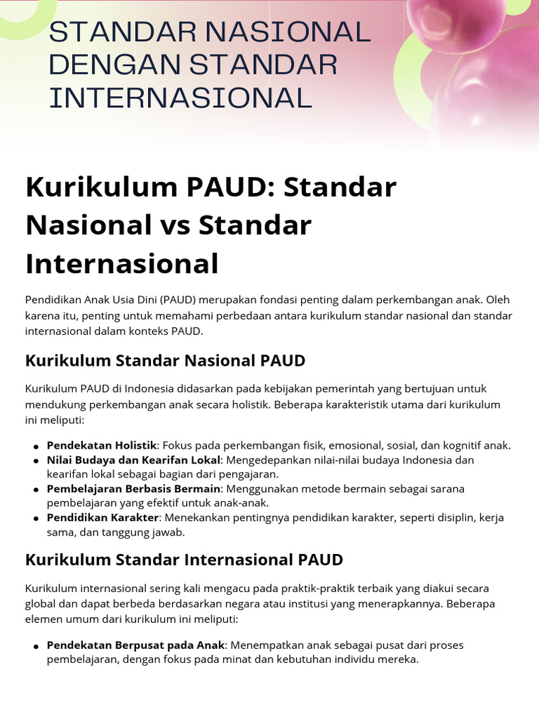 Perbandingan Kurikulum PAUD Nasional dan Internasional | PDF