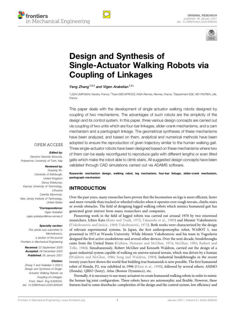 Single-Actuator Walking Robots Design | PDF | Kinematics | Machines