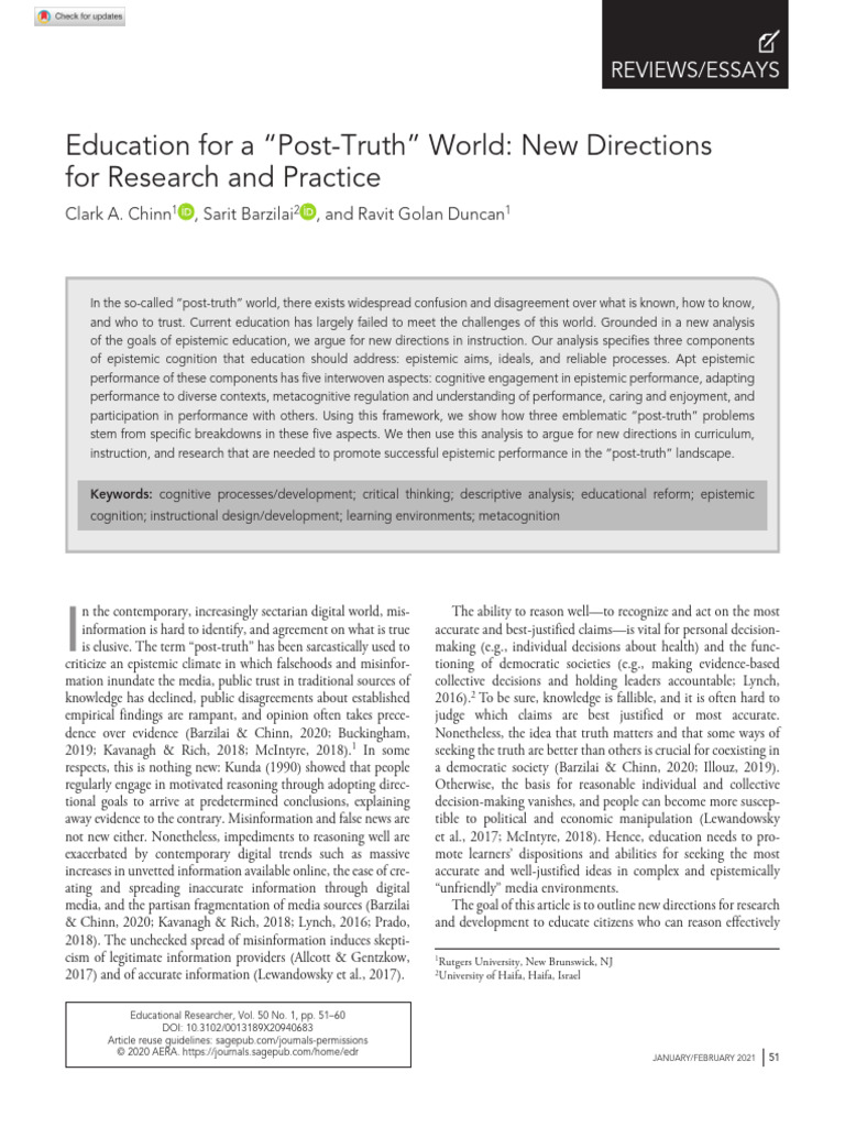 Educating for a Post-Truth Era | PDF | Epistemology | Metacognition