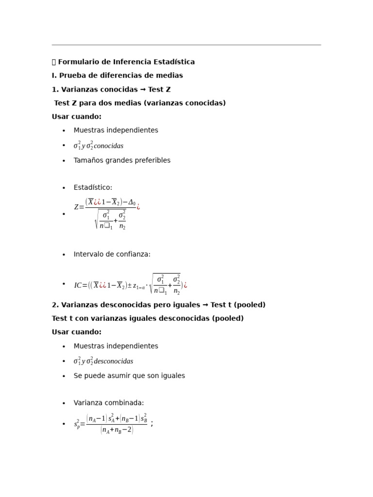 Súper Resumen P3 PROBA | PDF | Prueba T de Student | Diferencia