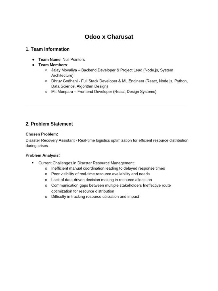 Odoo X CHARUSAT Hackathon Proposal Sample | PDF | Analytics | Emergency Management