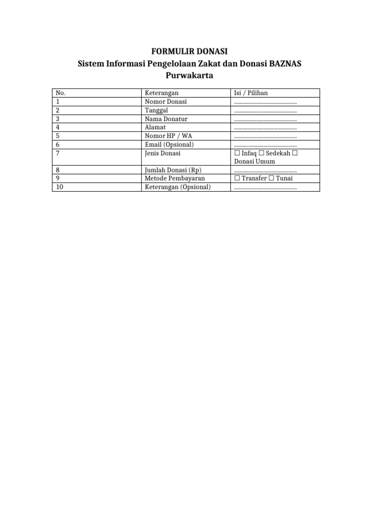 Form Donasi Zakat Laporan | PDF