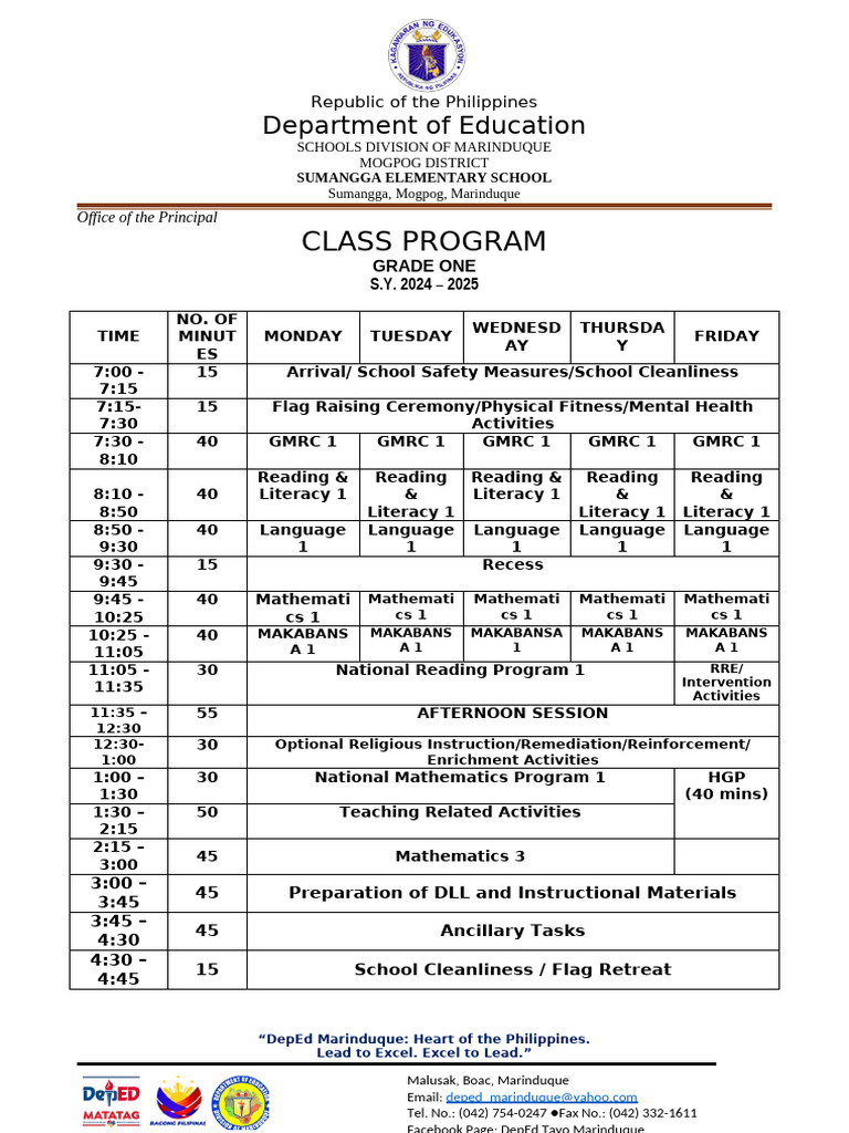 Carisiosa Matatag Class Program 2024 2025 | PDF | Learning | Behavior Modification