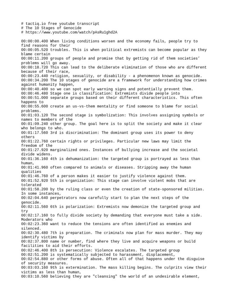 Tactiq Free Transcript PAsRu1ghd2A | PDF | Genocides | Violence