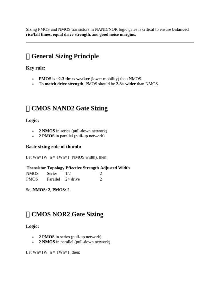 PMOS and NMOS Transistor Sizing Guide | PDF