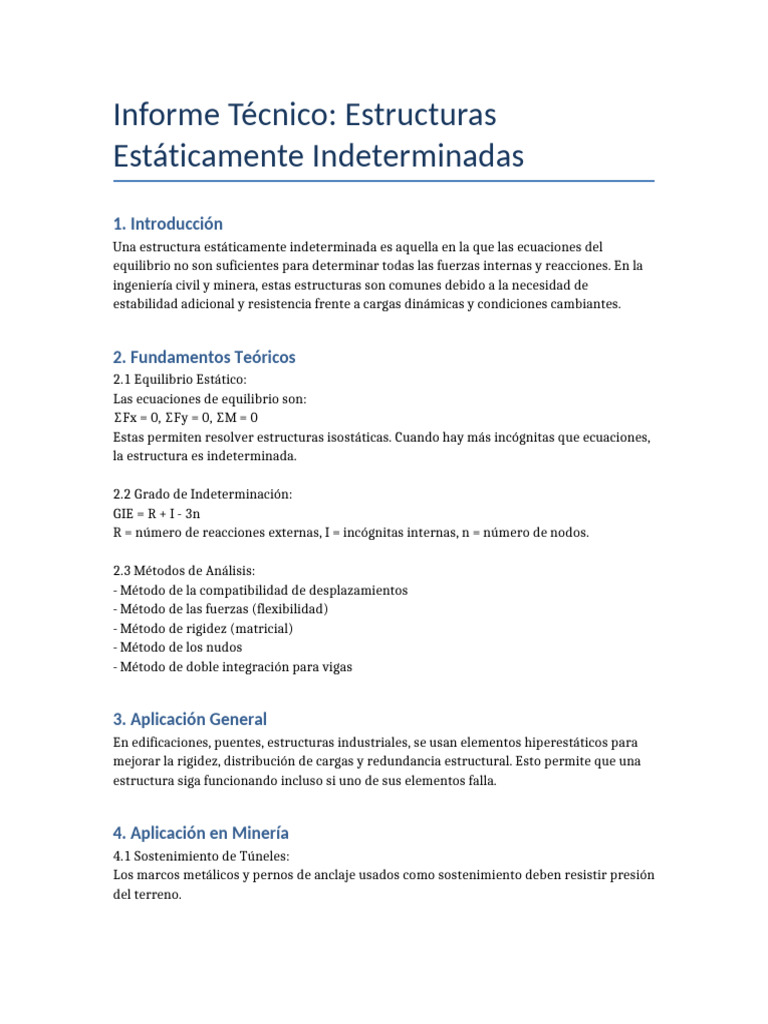 Informe Estructuras Estaticamente Indeterminadas | PDF | Resistencia de materiales | Ecuaciones
