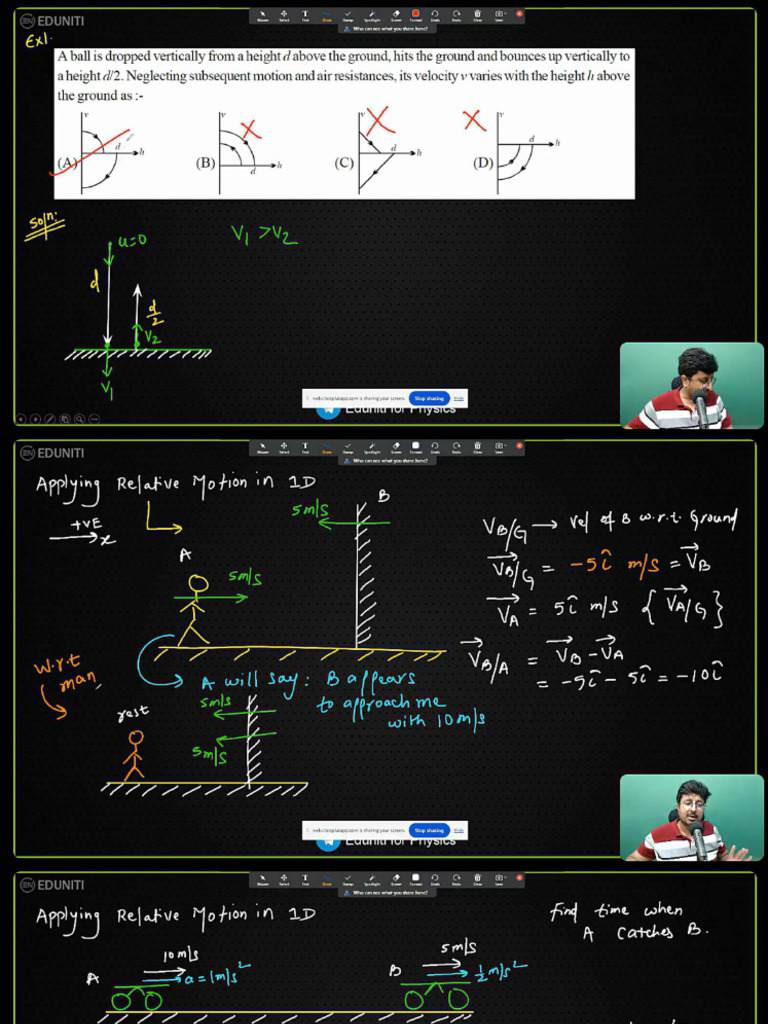 040 Lectures L03 Relative Motion in 1D, Projectile Motio | PDF