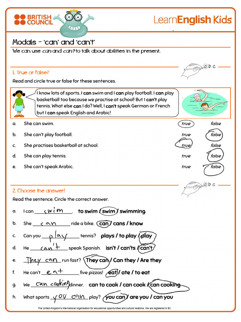 Test M.2 Grammar Practice Modals Can and Cant Worksheet | PDF | Linguistics