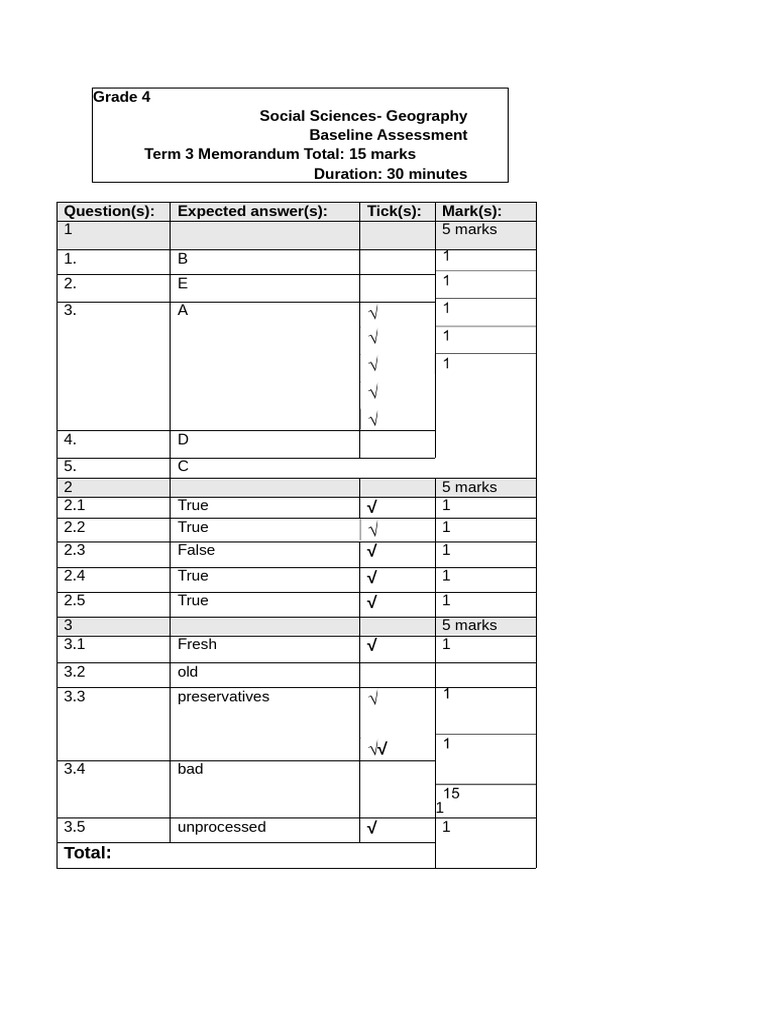 Baseline MEMO Geography Grade 4 | PDF