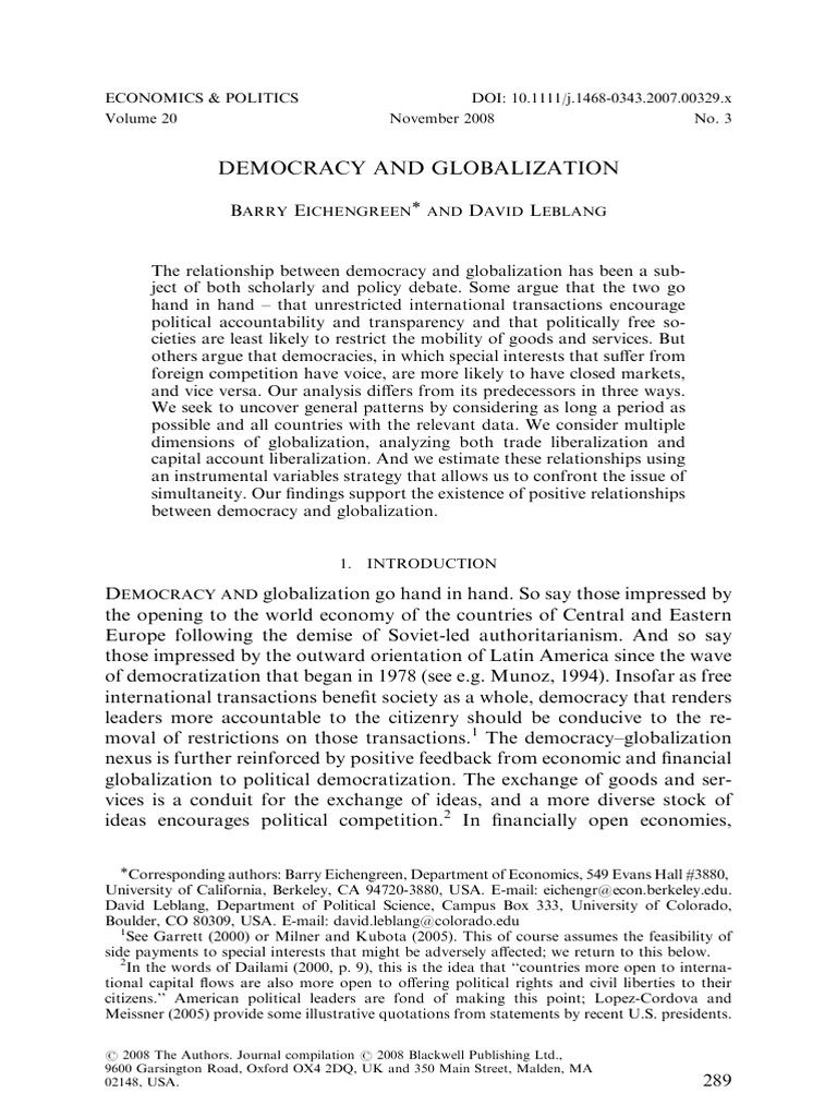 Democracy and Globalization | PDF | F Test | Ordinary Least Squares