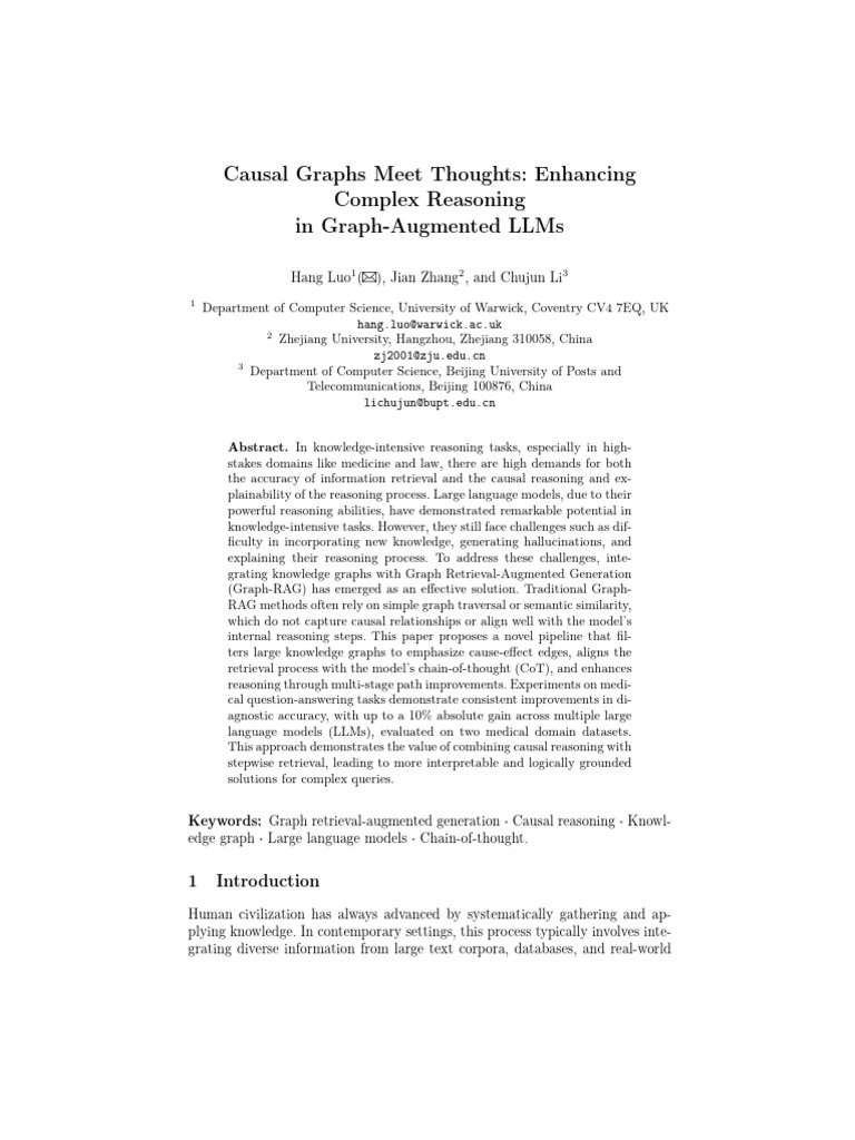 Causal Graphs Meet Thoughts - Enhancing Complex Reasoning in Graph-Augmented LLMs | PDF ...
