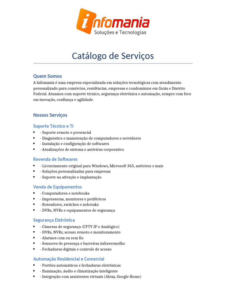 Serviços Tecnológicos da Infomania | PDF