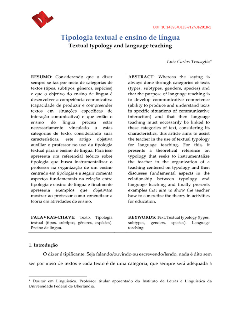 Tipologia Textual e Ensino de Língua Travaglia | PDF