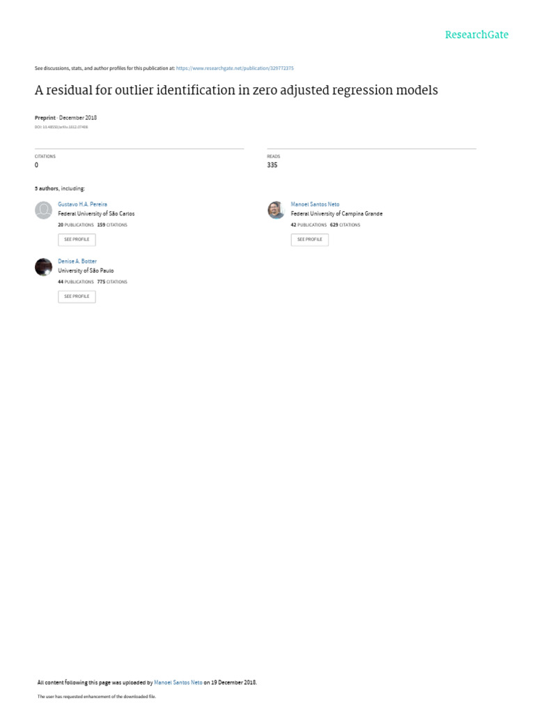 A Residual For Outlier Identification in Zero Adjusted Regression Models | PDF | Errors And ...