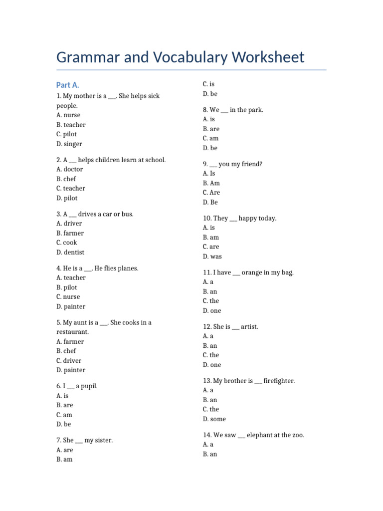 Grammar and Vocabulary Worksheet | PDF | Chess Openings | Chess