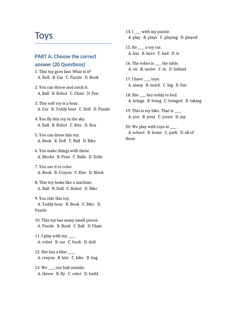 Toy Quiz: 20 Fun Questions | PDF