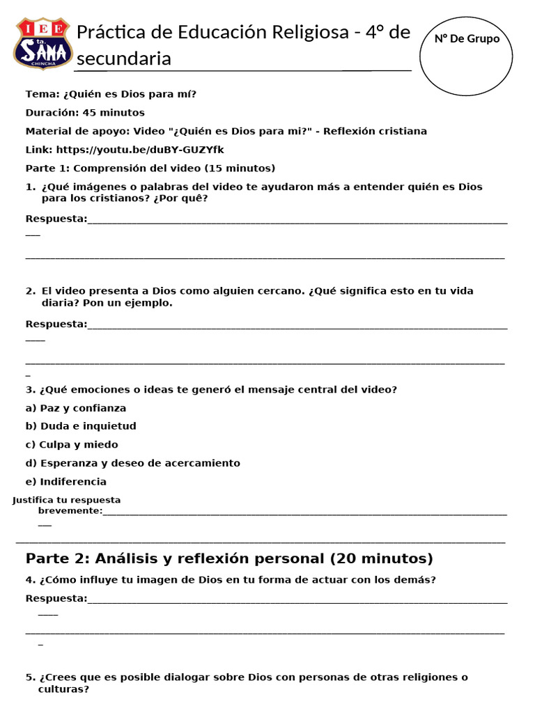 Práctica de Educación Religiosa | PDF | Dios