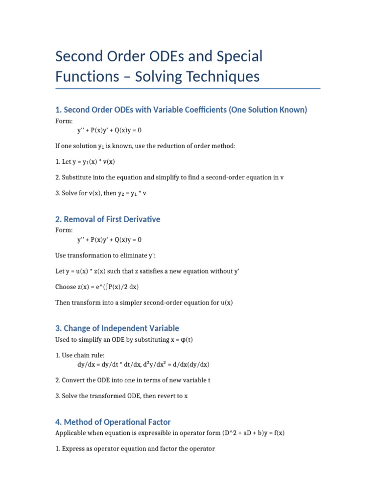 Second Order ODEs and Special Functions | PDF