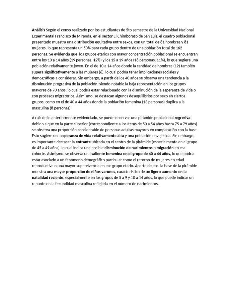 Analisis de Piramide Poblacional y Cuadro | PDF