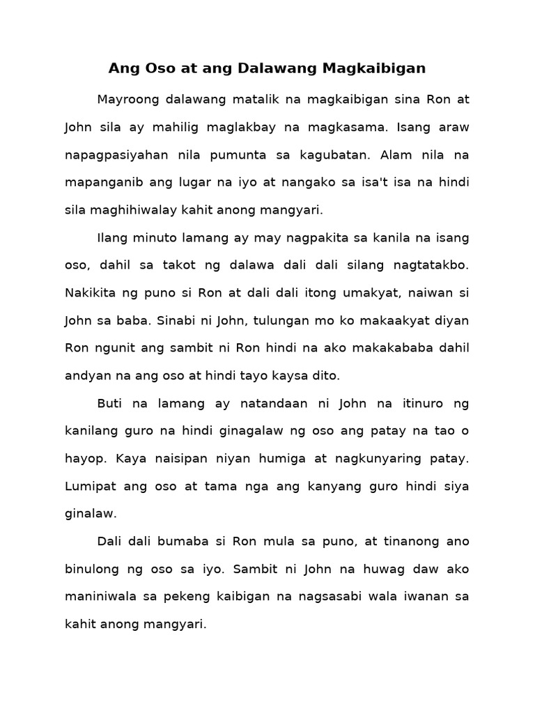 Ang Oso at Ang Dalawang Magkaibigan | PDF
