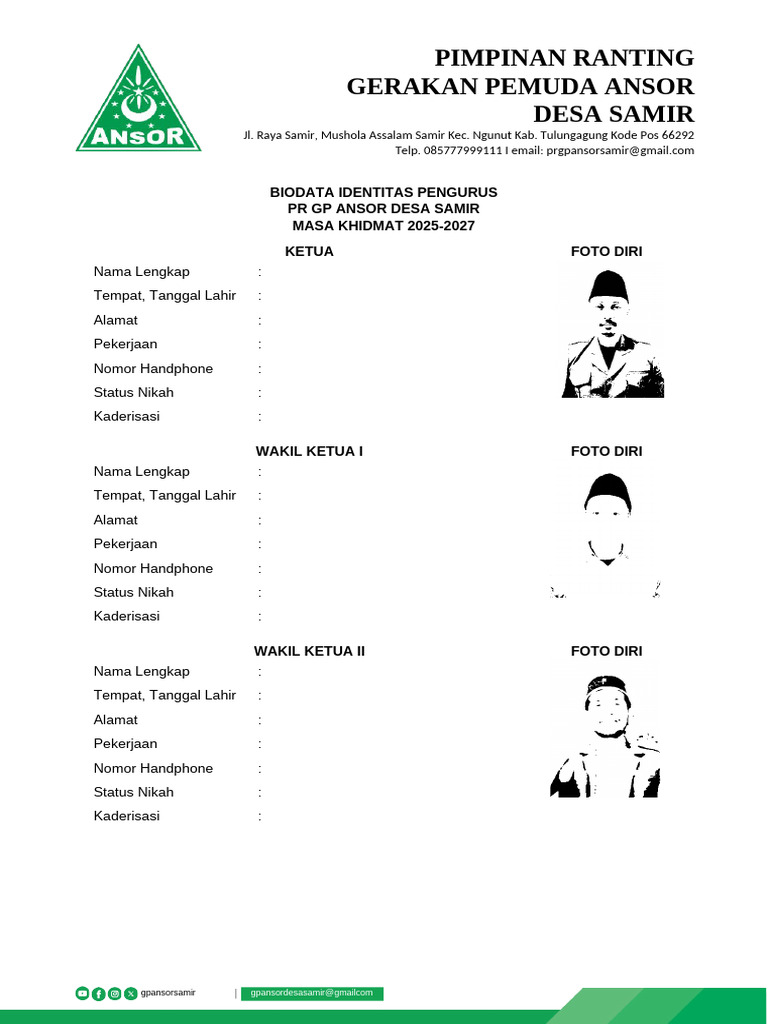 10-Gpansorsamir-Biodata Identitas Pengurus PR GP Ansor Samir | PDF