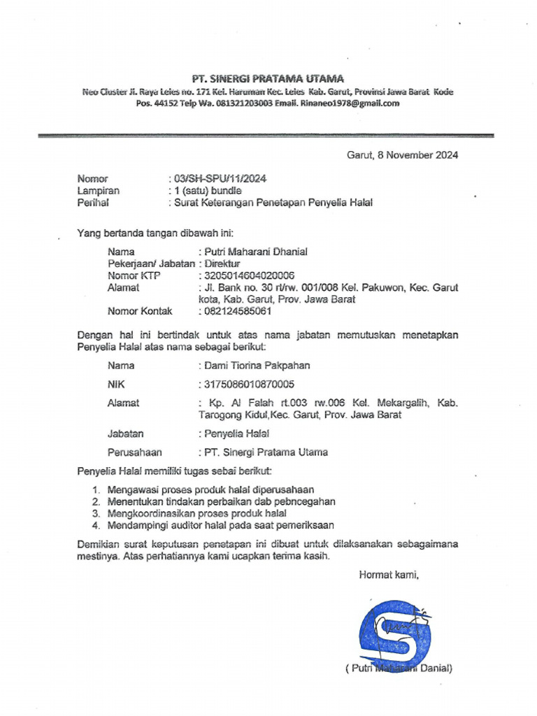 Surat Penetapan Penyelia | PDF