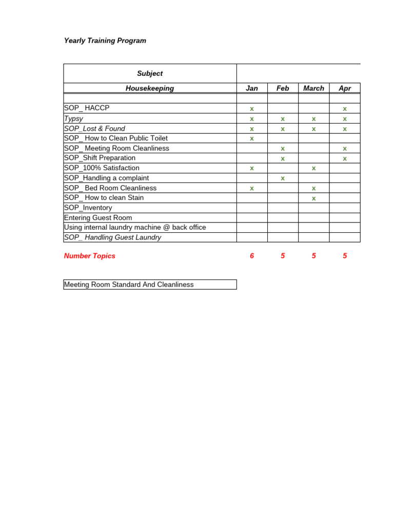 HK Yearly Training Schedule 2024 | PDF