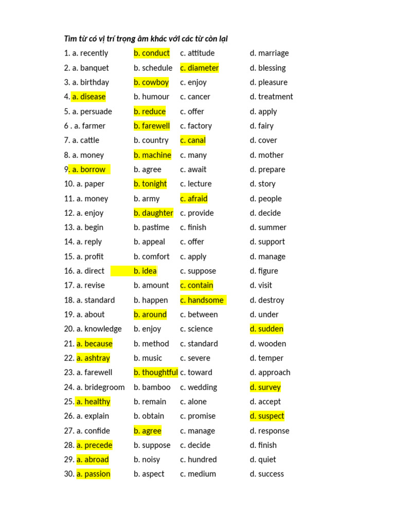 Word Stress Practice (30q) | PDF