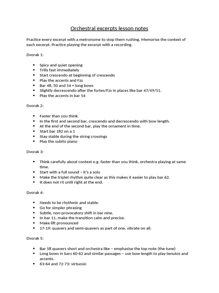 Orchestral Excerpts Lesson Notes v2 | PDF | Classical Music | Elements ...