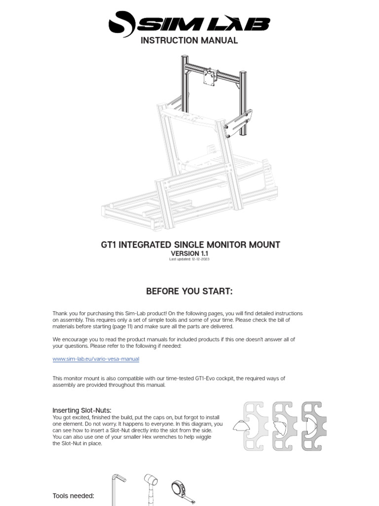 GT1 Integrated Monitor Mount Manual | PDF