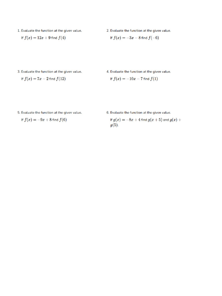 Evaluating A Function Worksheet | PDF